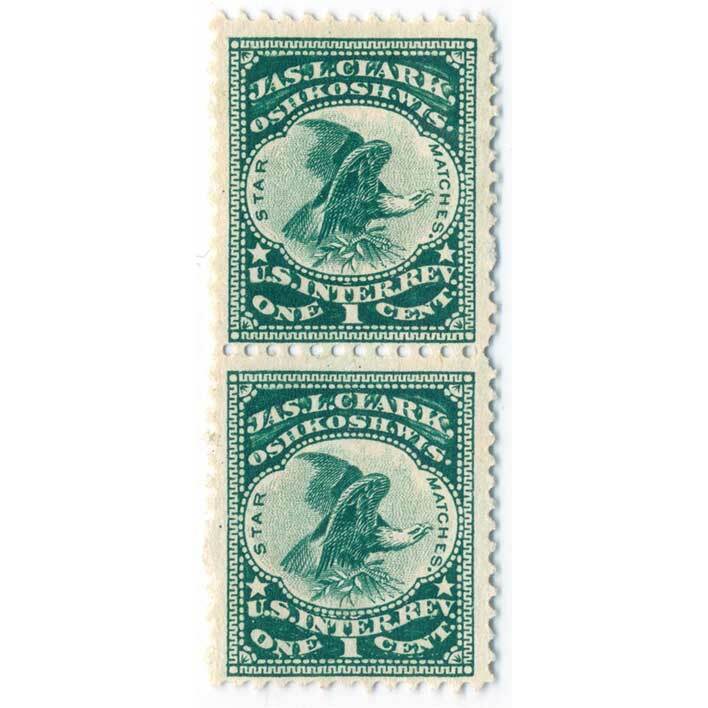 U.S. Internal Revenue 1c RO62d James L. Clark Matches, Oshkosh, Wiscon ...